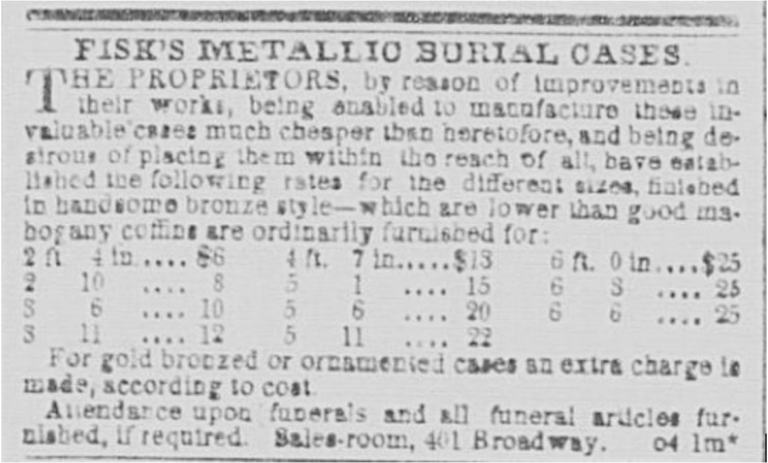 A Brief History of Fisk’s Coffins – Iron Coffin Mummy